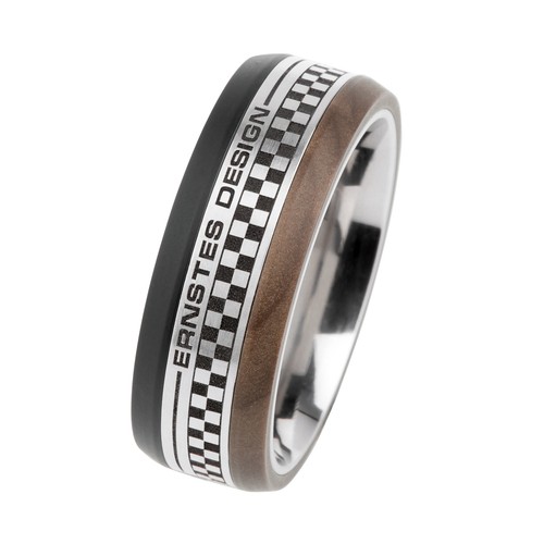 Serious Design Ring R404 Silk Wood Black Brown Stainless Steel Engraved ...