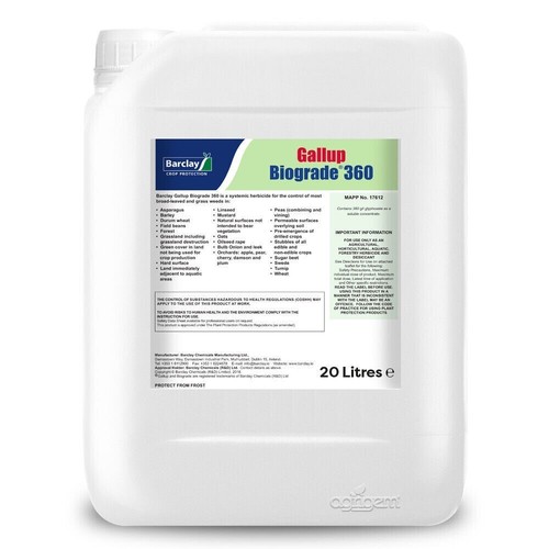 Gallup 20L Biograde XL GarryOwen 360g/L Glyphosate Roundup Barclay ...