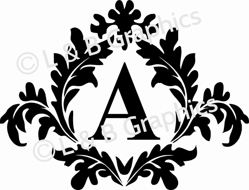 Damask with Monogram Vinyl Wall Decal Decor Lettering Custom | eBay