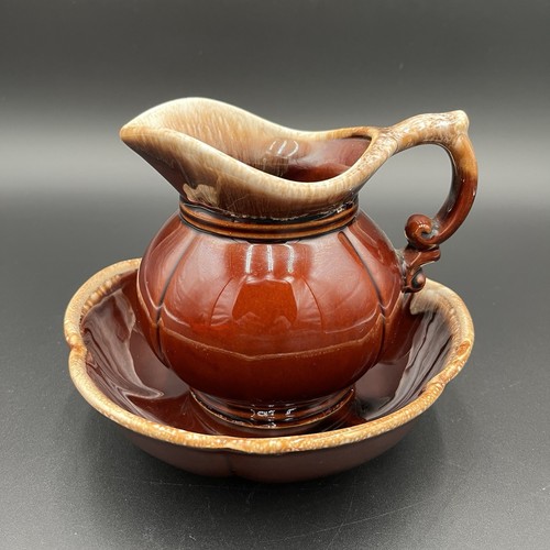 Vintage McCoy Pitcher and Bowl Set Brown Glaze Drip Pottery 7528 | eBay