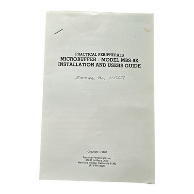 MBS-8K Microbuffer Installation Users Guide 1982 Practical Peripherals ...