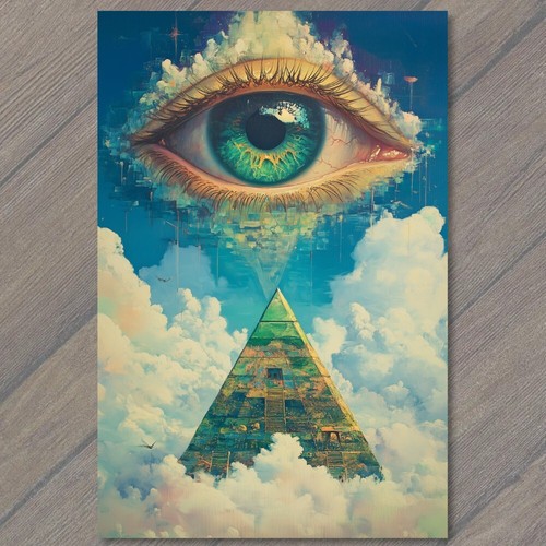 5x7" Cosmic Eye Pyramid Floating Above Clouds Mystical Dreamscape ...