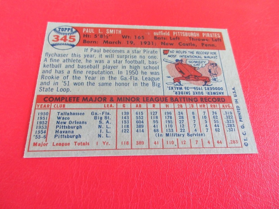1957 Topps Card # 345 Paul Smith in Excellent Plus Condition | eBay