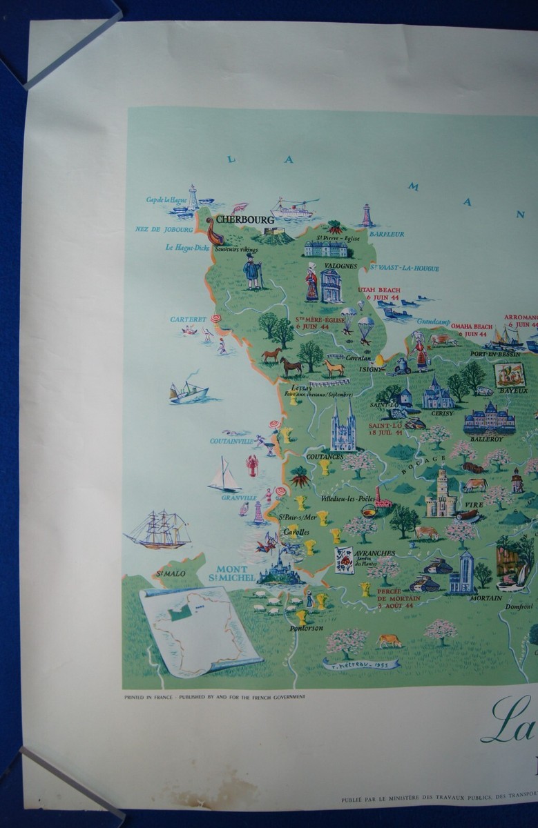 Tourist Map Of Normandy France 1955 Tourist Map Map