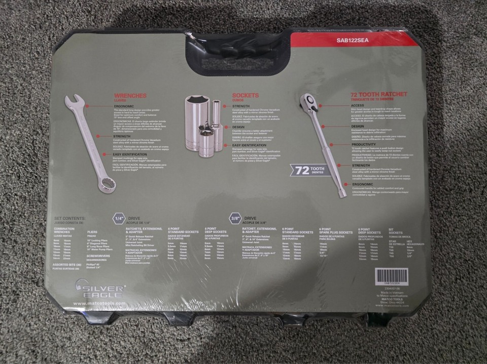 Matco Tools SAB122SE 122 PIECE 1/4" & 3/8" DRIVE SILVER EAGLE® MASTER ...