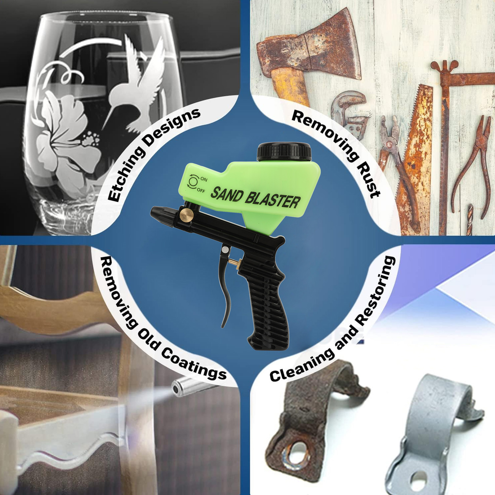 Air Sand Blasting Gun 90PSI Sand Blaster Gun Kit 46-100 Grit Air Sand ...