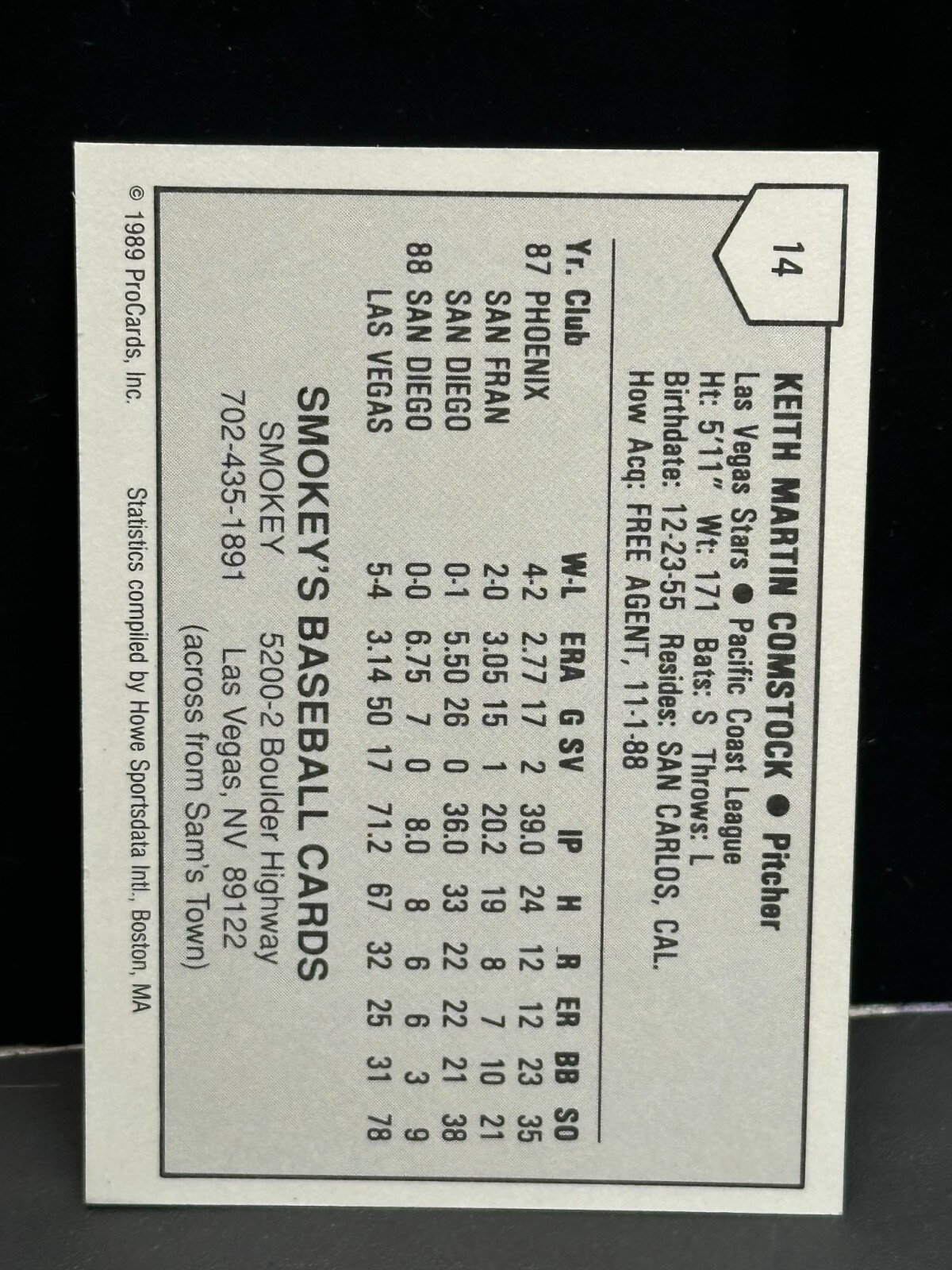 Keith Comstock 1989 Procards Las Vegas Shot to Nuts Blooper Card #14 ...