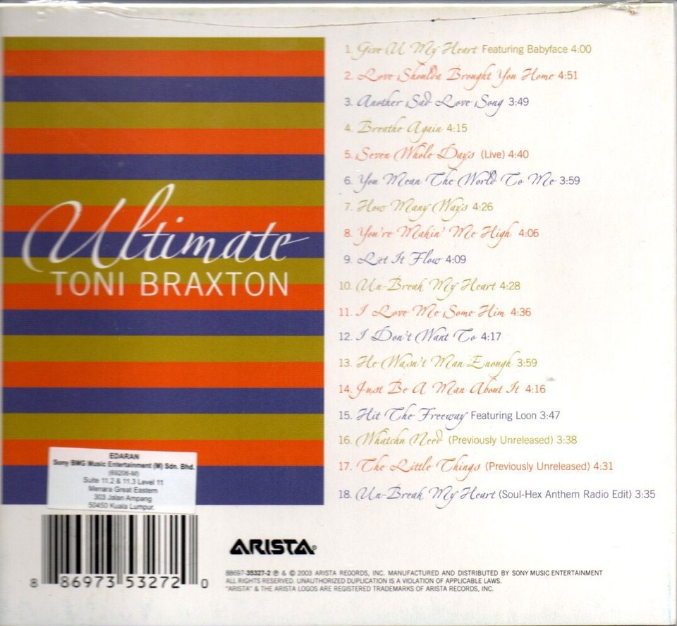 CD ALBUM MUSIC COLLECTIONS TONI BRAXTON GREATEST HITS ALBUM R&B (18 ...