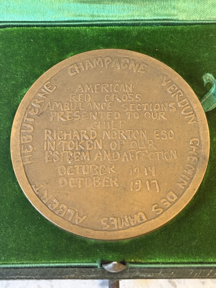 WWI American Red Cross Norton-Harjes Ambulance Bronze Medal 1917 w/ Box ...