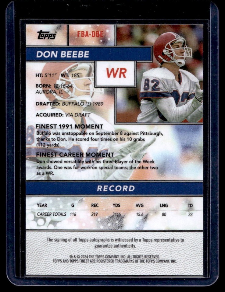 2024 Topps Finest Football #FBA-DBE Don Beebe Flashback Autographs ...