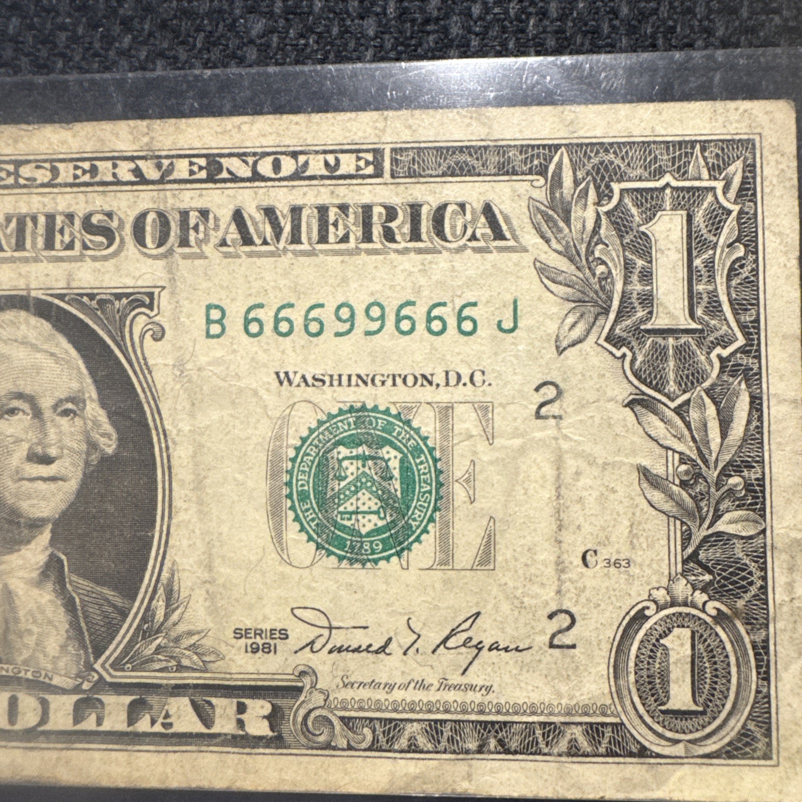 1981 $1 Fancy Serial B66699666J – Trinary / Repeater “666” Pattern ...