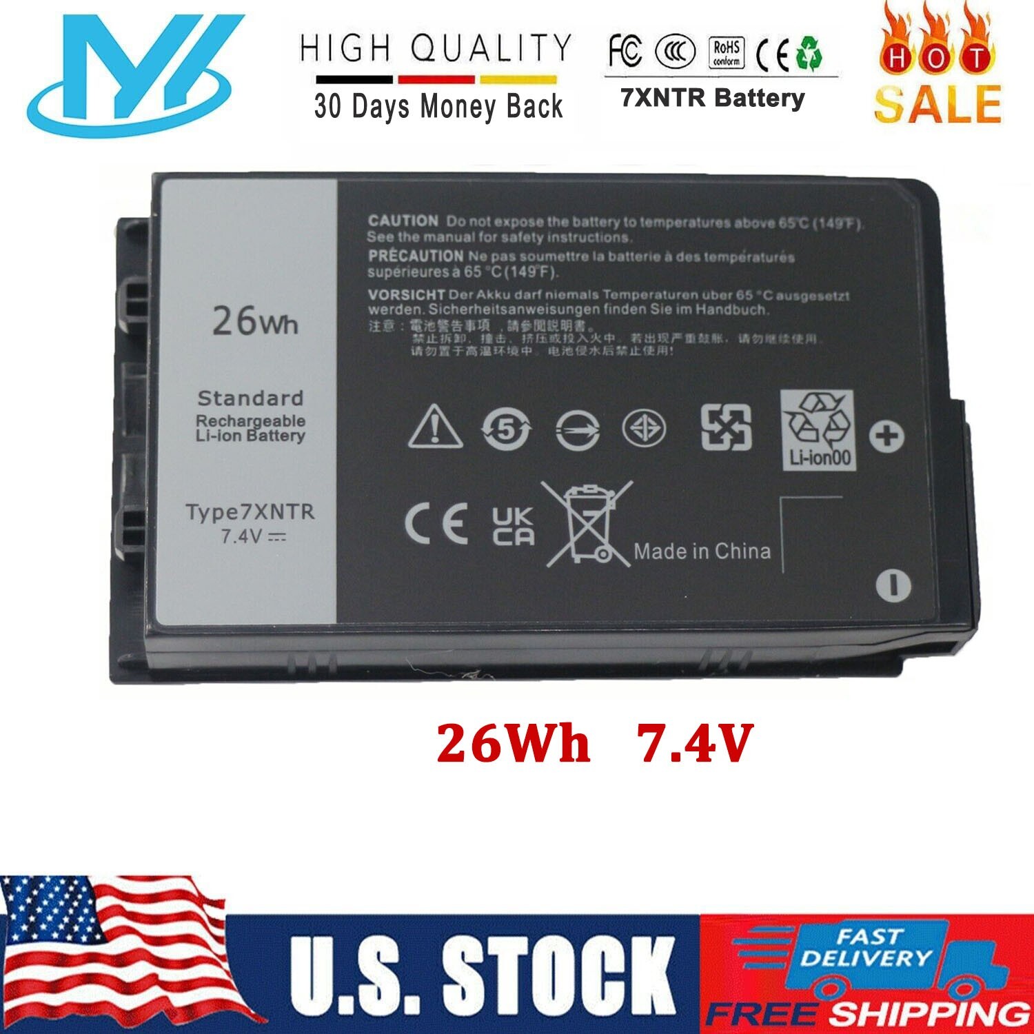 New 26Wh 7XNTR Battery For Dell Latitude 7202 7212 Rugged Extreme ...