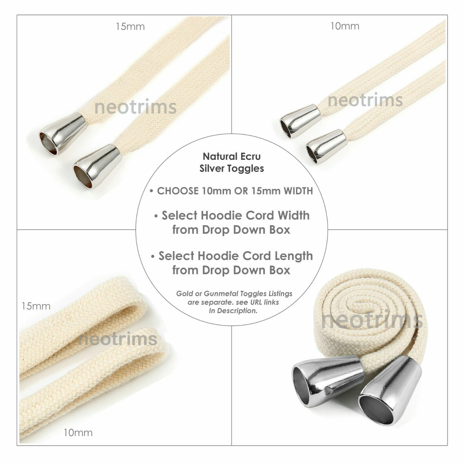 Drawstring Cord Flat Cotton Sweatshirt Hoodie String with Silver ...