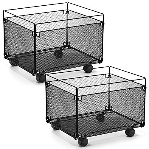 2 Pack Mesh Rolling File Carts with Wheels Hanging Files Metal File ...