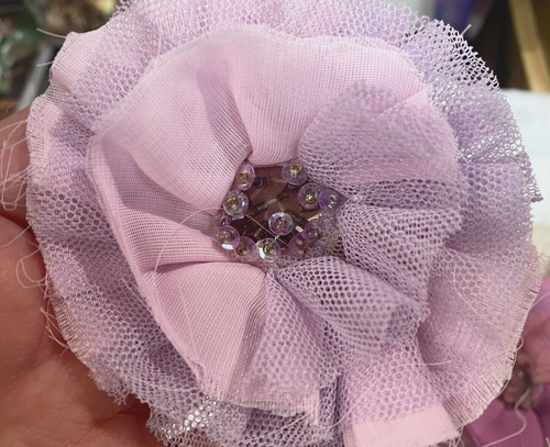 vintage applique boho flower layered netting beads hand sewn 3.5 ...