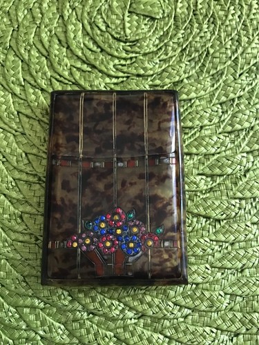 Vintage 1930's Faux Tortoise Shell Cigarette Case Rhinestones - Made in ...