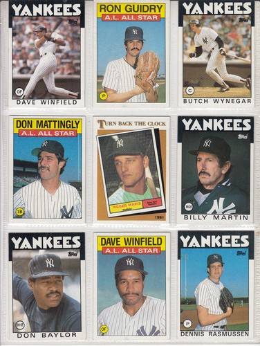 TOPPS 1986 LOT OF 9 NEW YORK YANKEES WINFIELD GUIDRY MATTINGLY BAYLOR ...