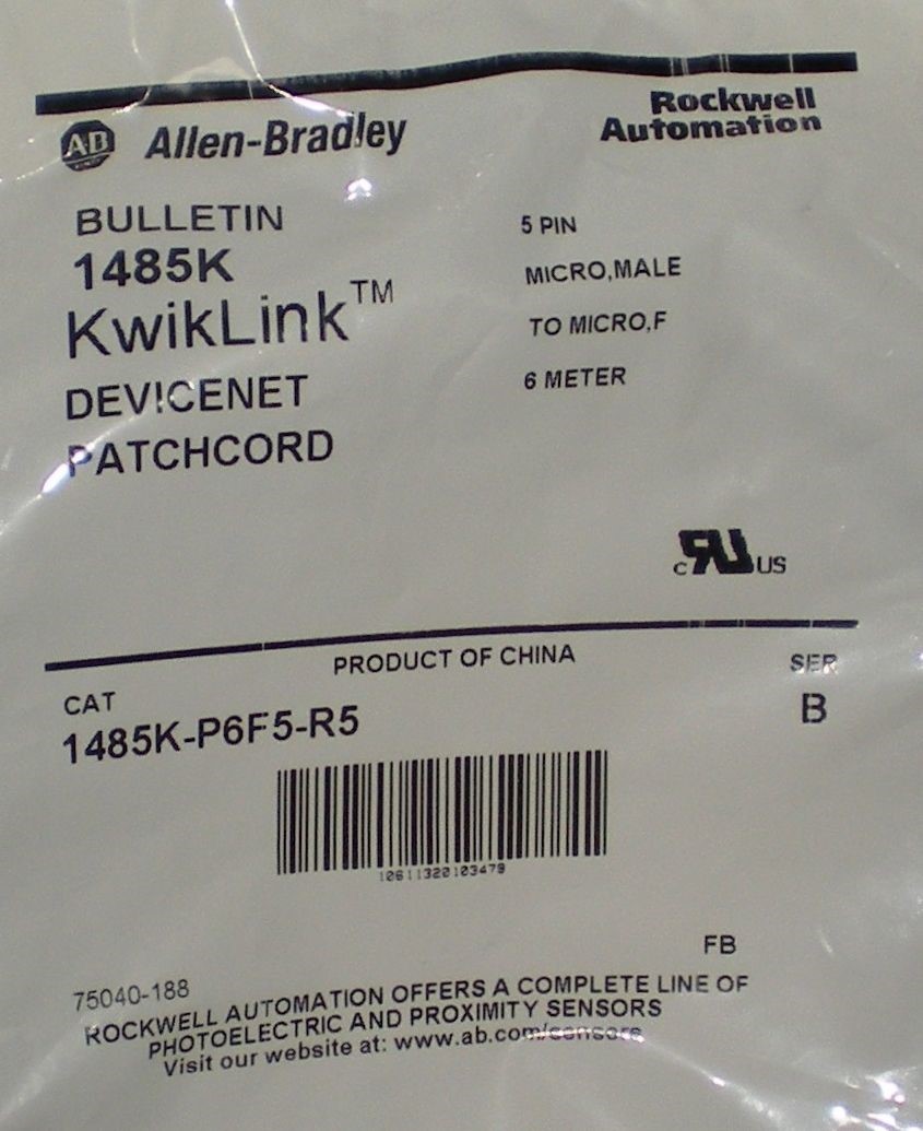 ALLEN BRADLEY AB 1485K-P6F5-R5 KWIKLINK DEVICENET PATCHCORD MICRO MALE ...