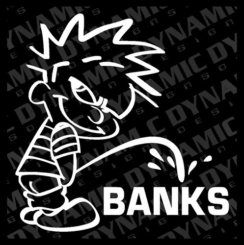 Large 6" Calvin pee piss on Banks sticker funny JDM vinyl window decal ...
