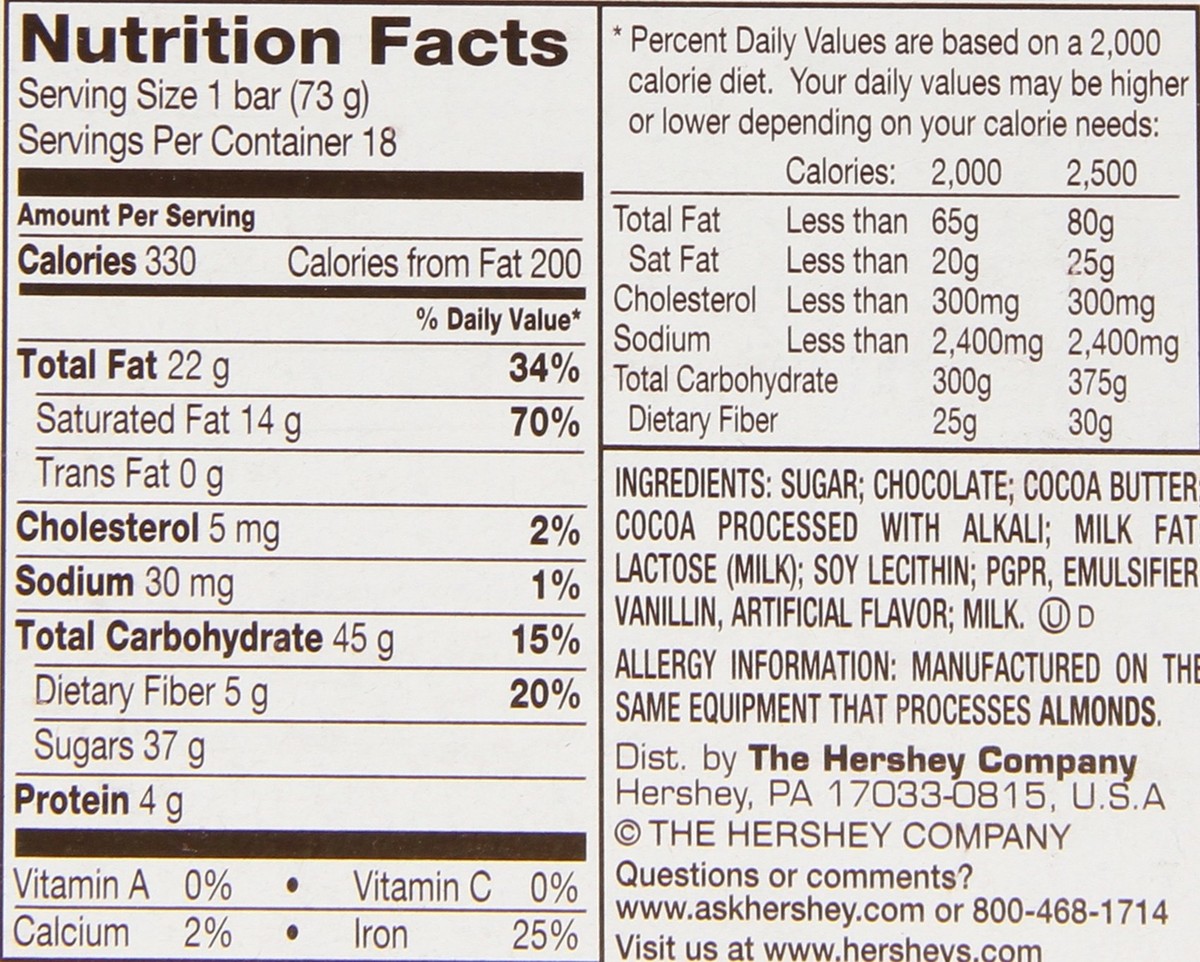 Hersheys Chocolate Bar Nutrition Label HERSHEY'S Extra Large Milk