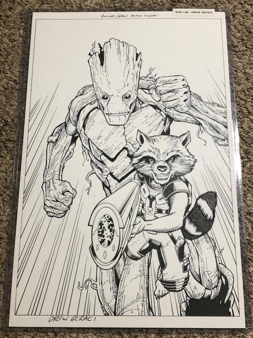 Original Ink Artwork by DREW GERACI Ron Lim of GROOT & ROCKET GOTG ...