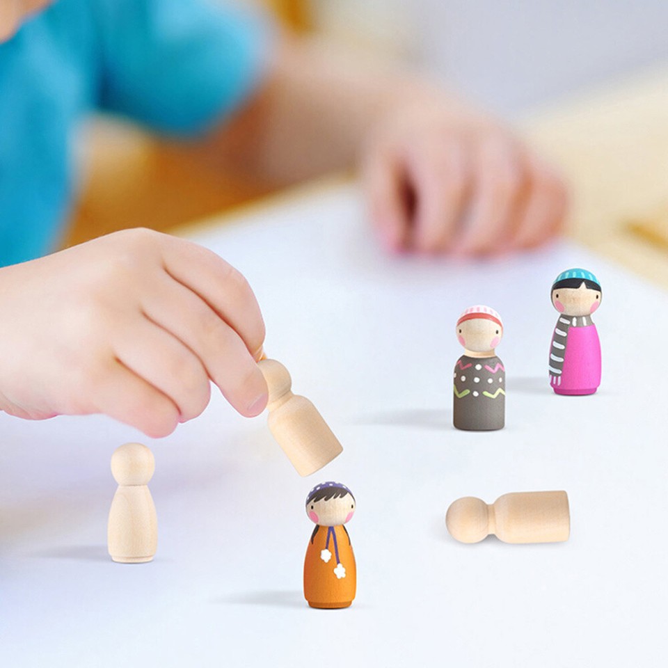 60pcs Unpainted Drawing Toy DIY Graffiti Peg Dolls Unfinished Wooden ...