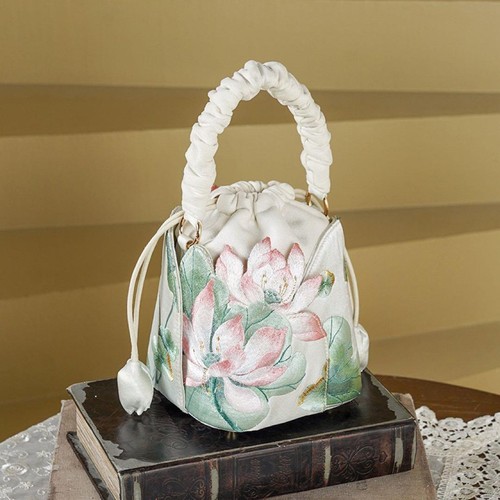 Lotus flower design drawstring bag Rikyu bag bag Japanese bag formal ...