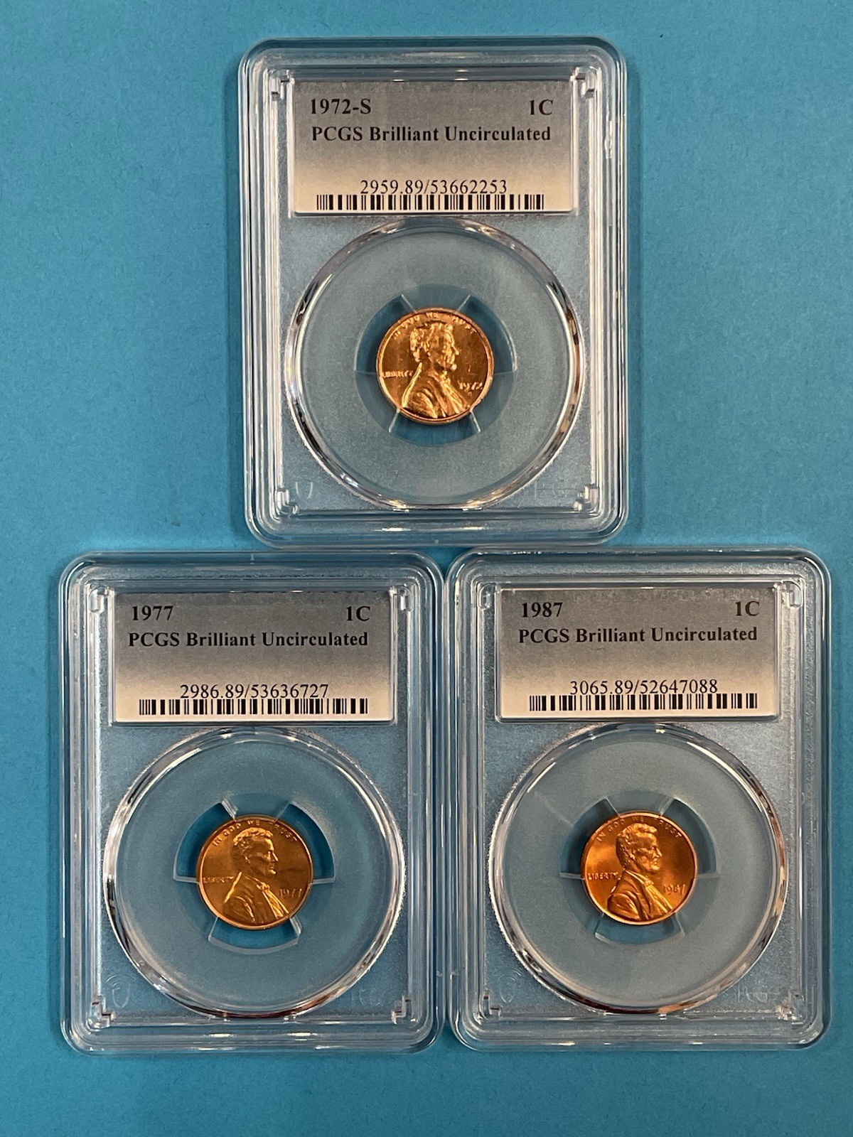 3-Coins 1c/1c/1c PCGS BU 1972S/1977/1987 | eBay