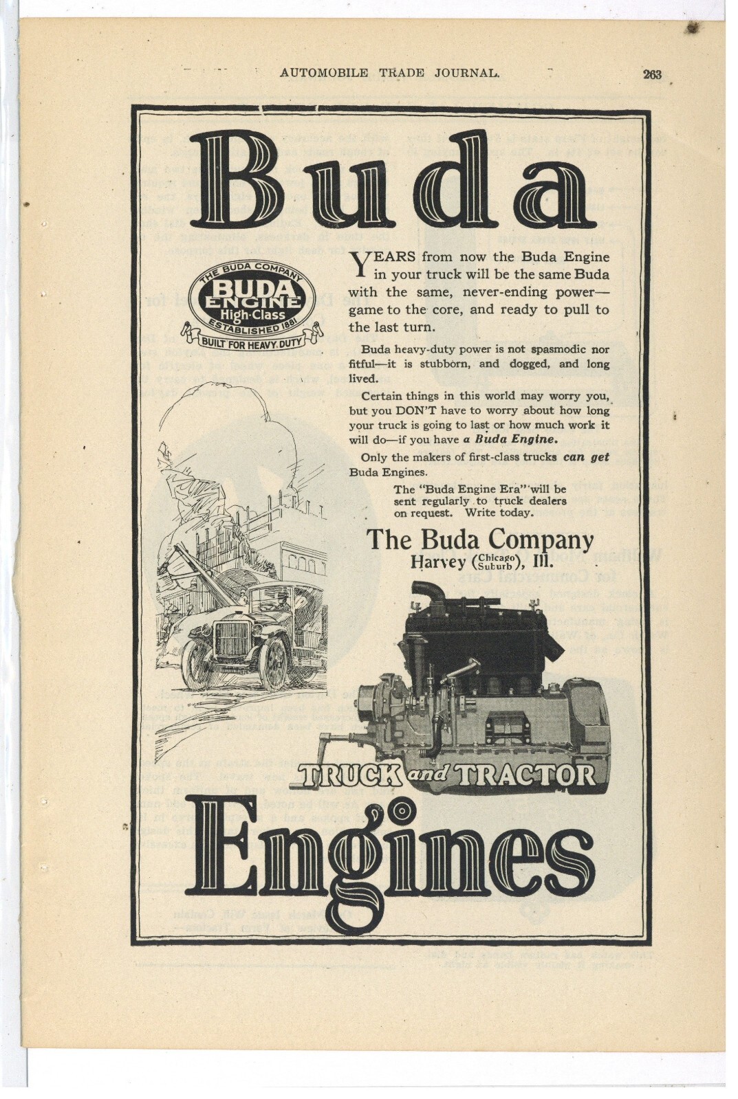 1919 Buda Truck & Tractor Engine Ad: Established 1881 - Harvey ...