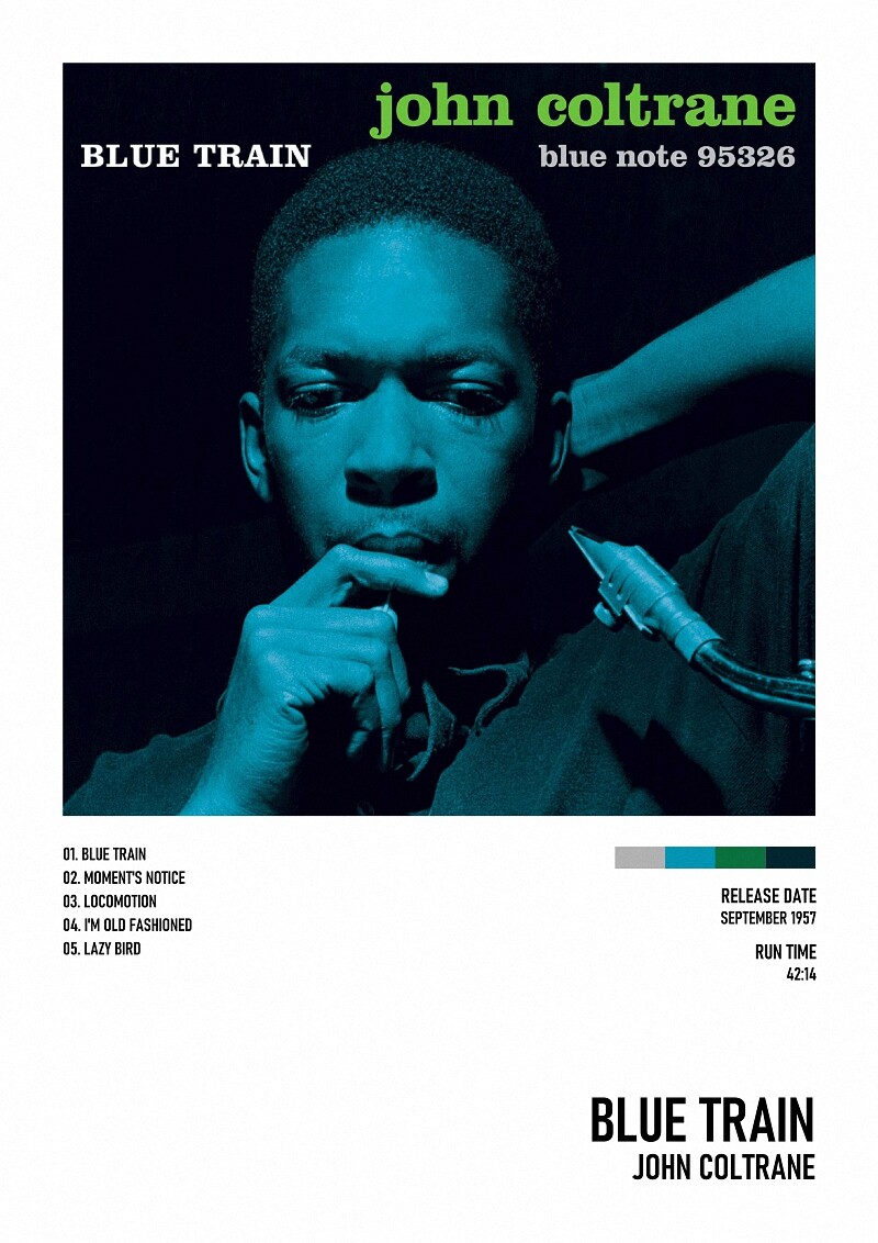 John Coltrane Poster Blue Train Album Cover Large Print John Coltrane