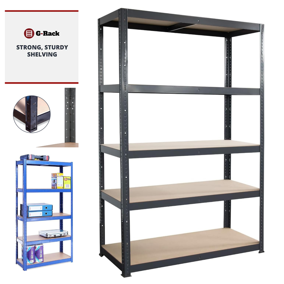 G-Rack Garage Shelving Units 5 Tier Shelf Unit Single Bay or Twin Pack ...