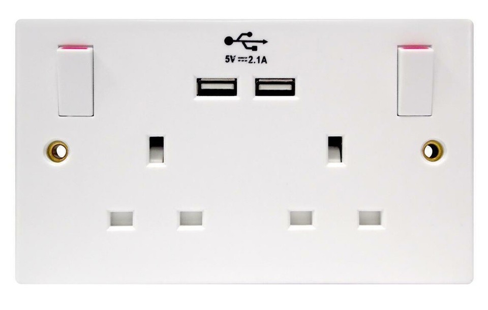 Double Wall Socket with Twin USB fast Charger Ports 2 Gang Plug ...