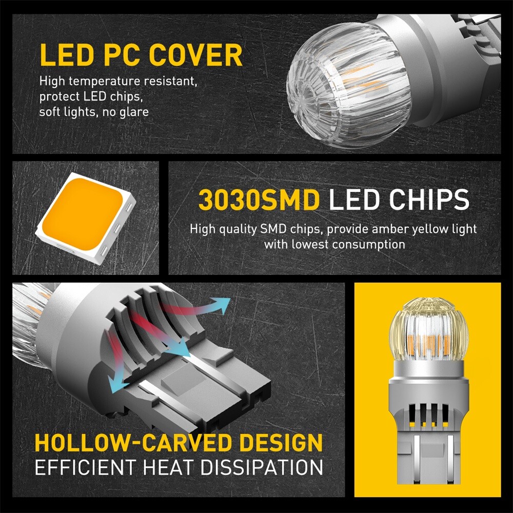 2X T20 7443 7440 AMBER LED INDICATOR TURN SIGNAL LIGHT BULB CANBUS FOR ...