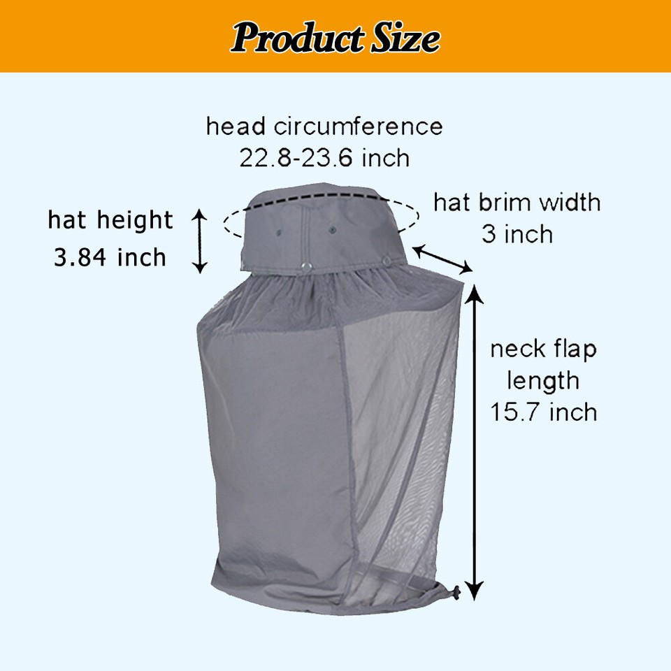 Mosquito Head Net Sun Hat Hidden Mesh Neck Flap Cover Fishing Hiking ...