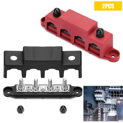 4 Post Busbar Bus Bar Power Distribution 12V 250A 5/16 inch Red and ...