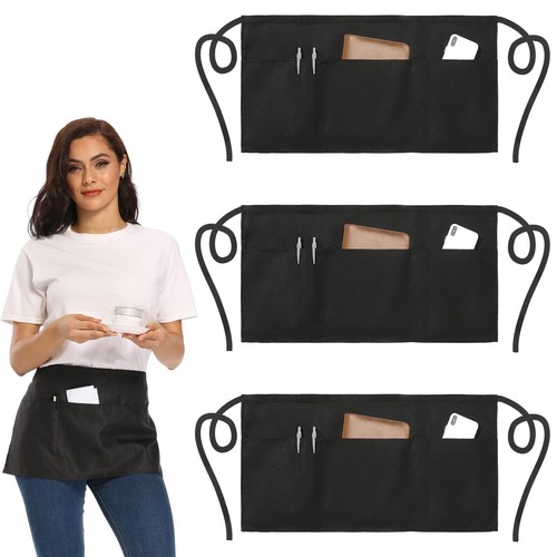 NOBONDO 3 Pack Waitress Aprons with 3 Pockets - Waist Aprons for Women Men Co... | eBay