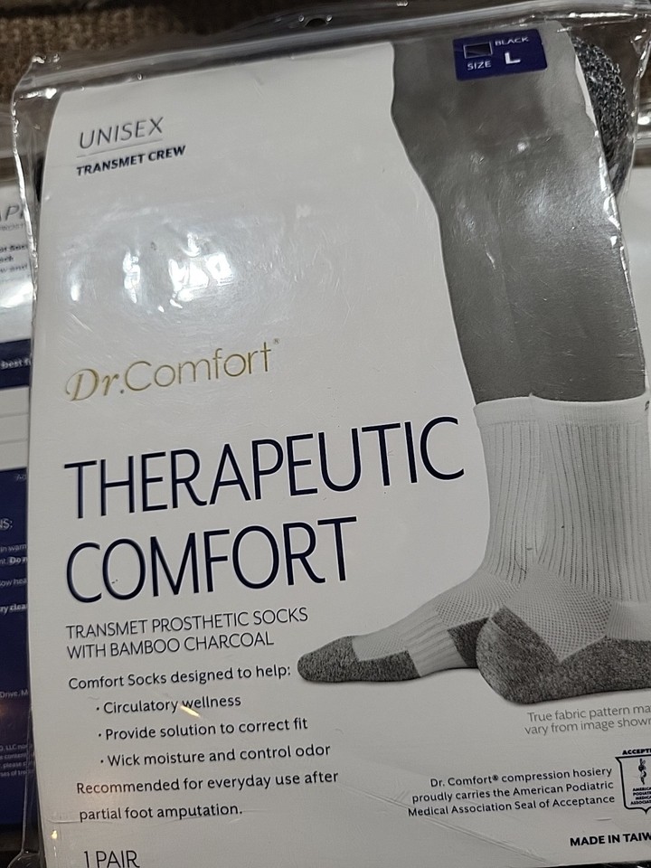 3 Pr Dr. Comfort Shape To Fit Transmet Black Prosthetic Sock Unisex Lg ...
