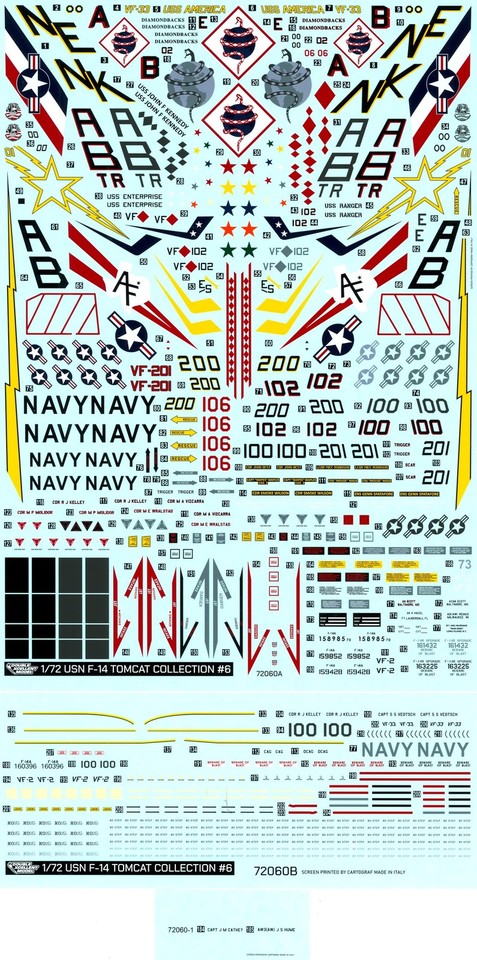 DXM Decals 1/72 GRUMMAN F-14 TOMCAT VF-2 VF-33 VF-101 VF-102 & VF-201 ...