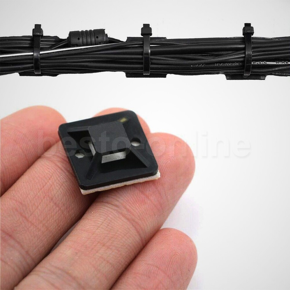 Self Adhesive Cable Wire Tie Mounts Clips Cord Square Sticky Base Pad ...
