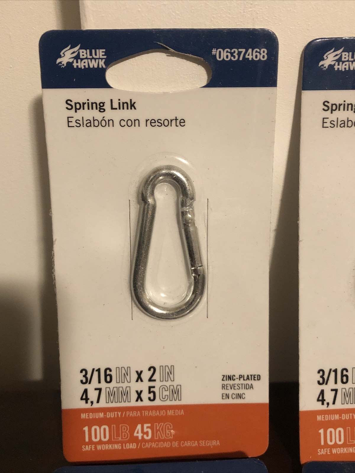 Lot of 4 Blue Hawk Spring Link 3/16"x 2" Zinc Plated Steel 100lb Load ...