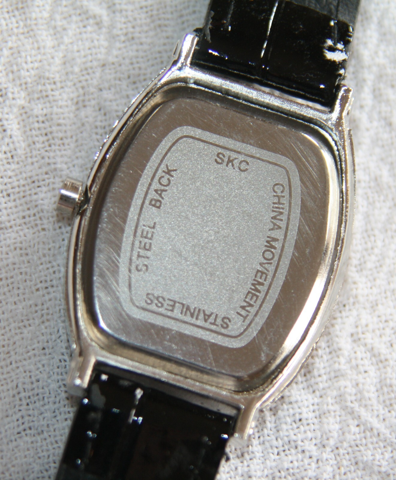 SKC womens watch silver stainless oblong black leather band | eBay