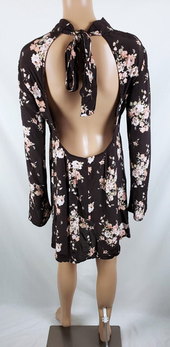 H&M Divided Dress Open Back Brown Fairy Grunge Floral Womens M Tie Neck ...