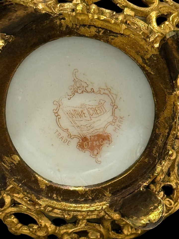 Antique Victorian C.F. Monroe Floral Wave Crest Art Glass Vase Ormolu ...