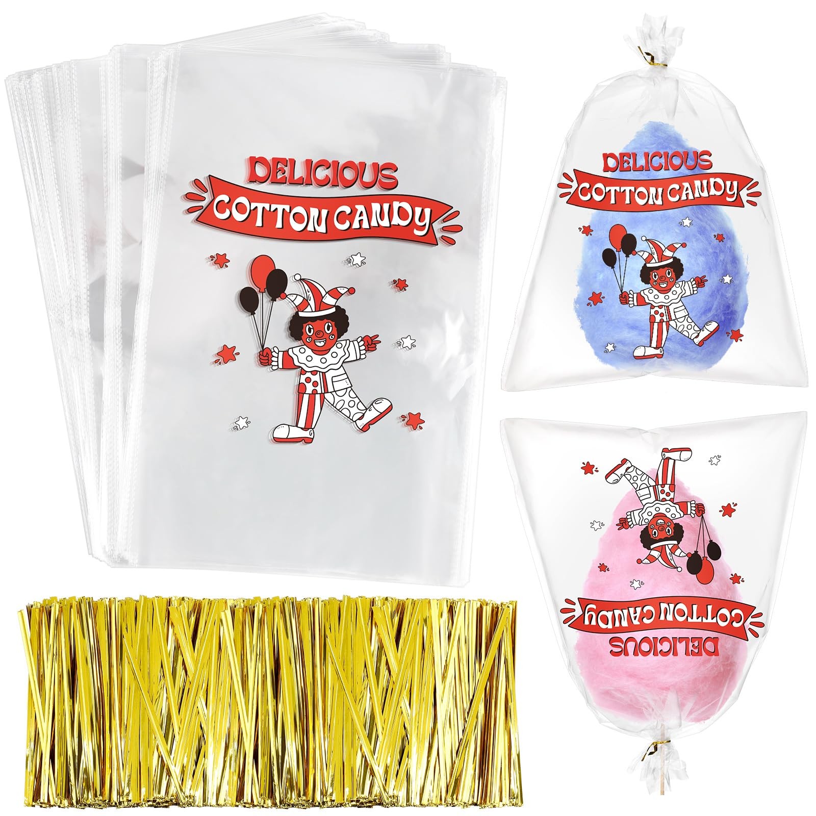 500 Count Cotton Candy Bags with Ties Large Clear Cotton Candy Bags ...