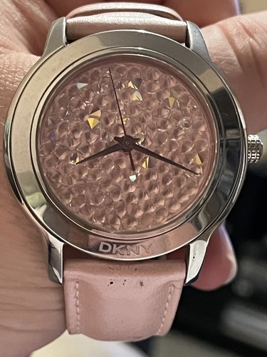 DKNY pink crystal watch leather strap | eBay