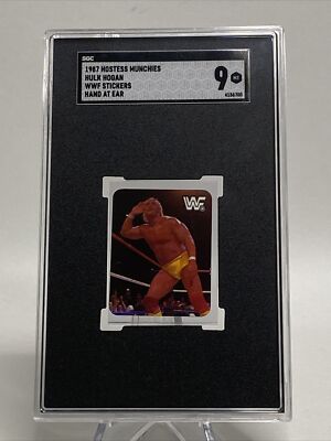 1987 WWF HOSTESS MUNCHIES STICKERS #7 HULK HOGAN HOF HAND AT EAR Sgc 9 ...