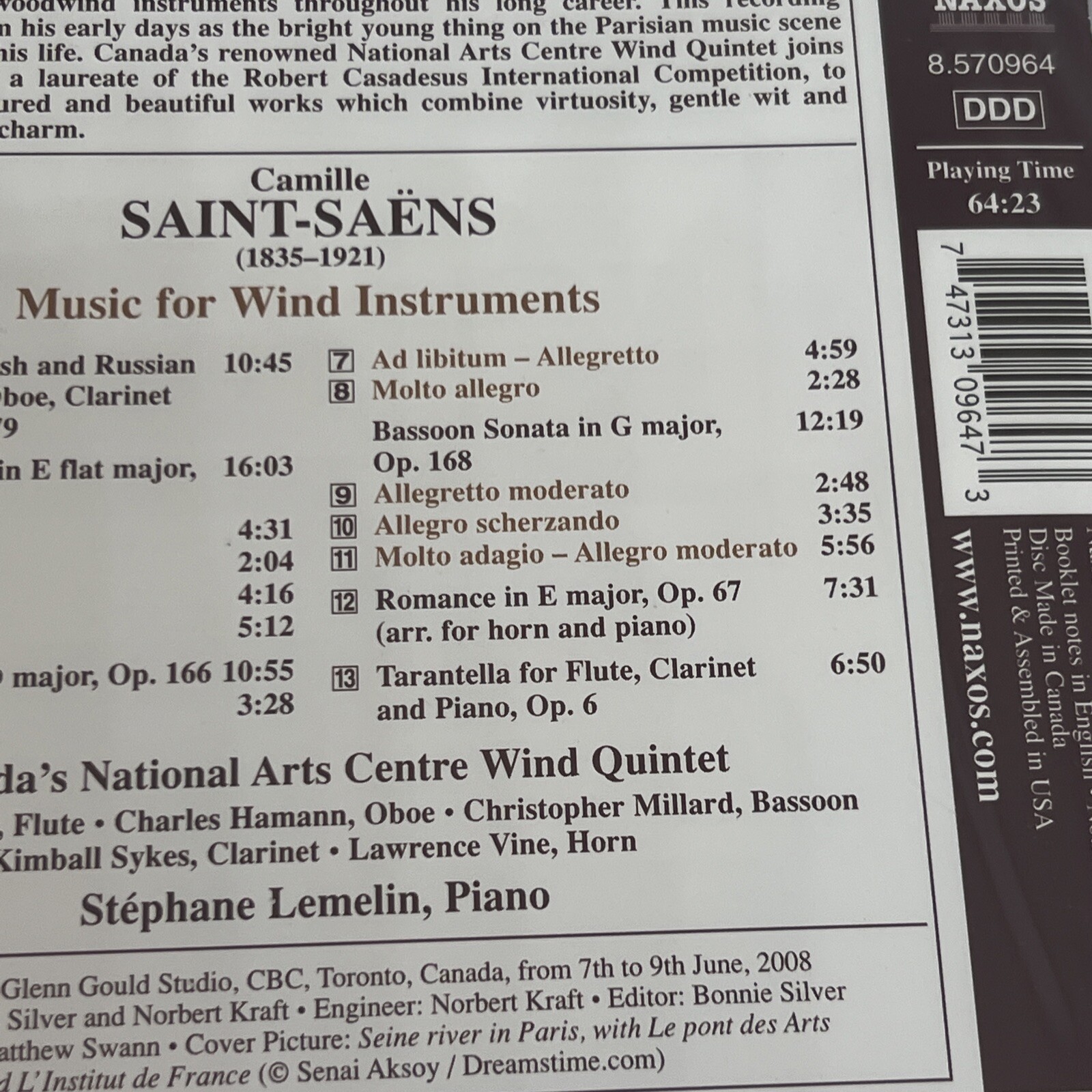Saint-Saëns: Music for Wind Instruments by Canada's National Arts ...