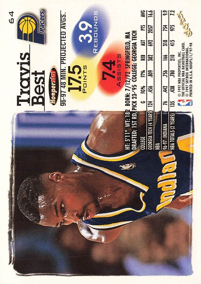 1997 Hoops #64 Travis Best Indiana Pacers | eBay