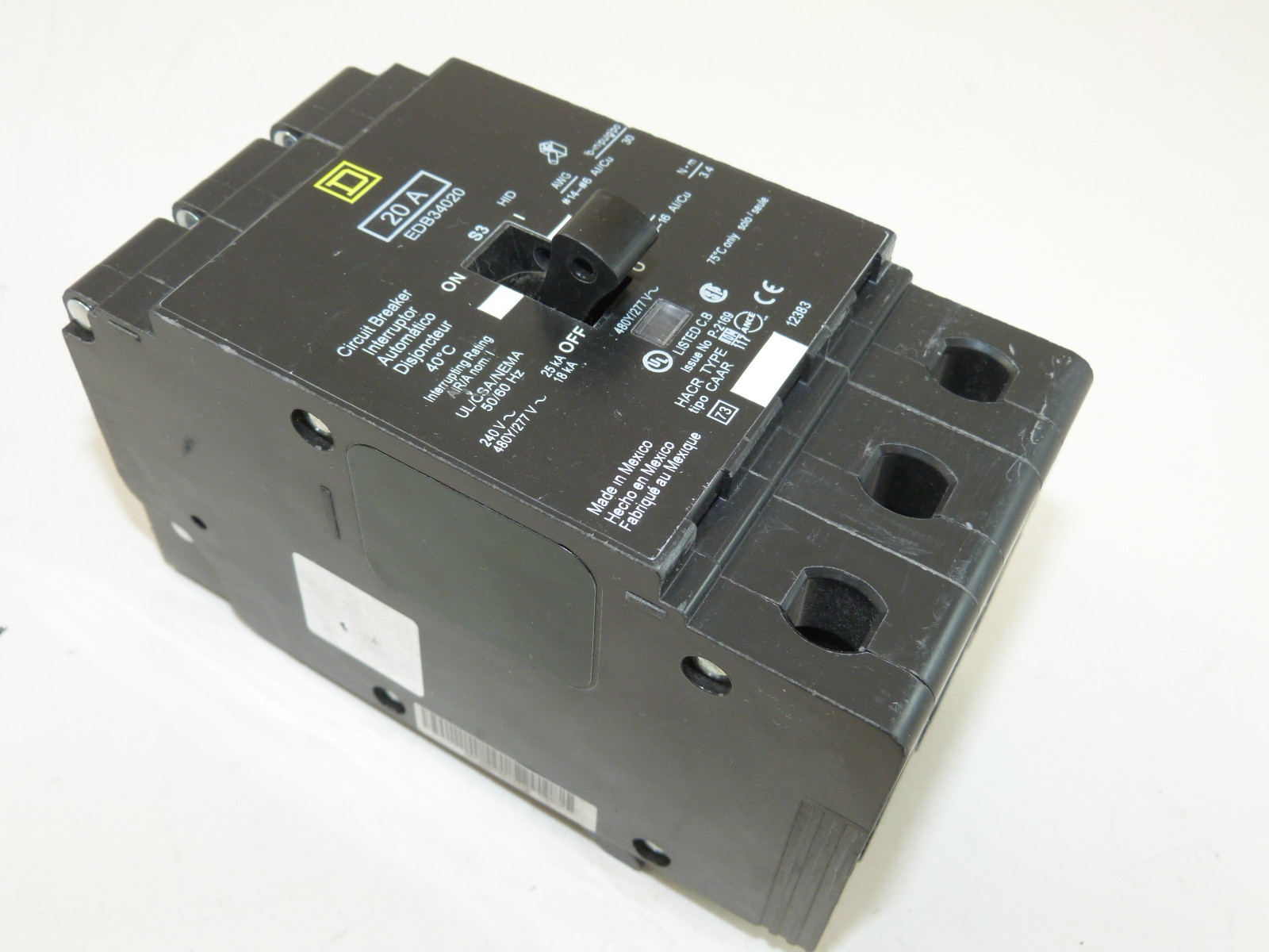 Square D EDB34020 3p 20a 480v Circuit Breaker Used 1-yr Warranty | eBay