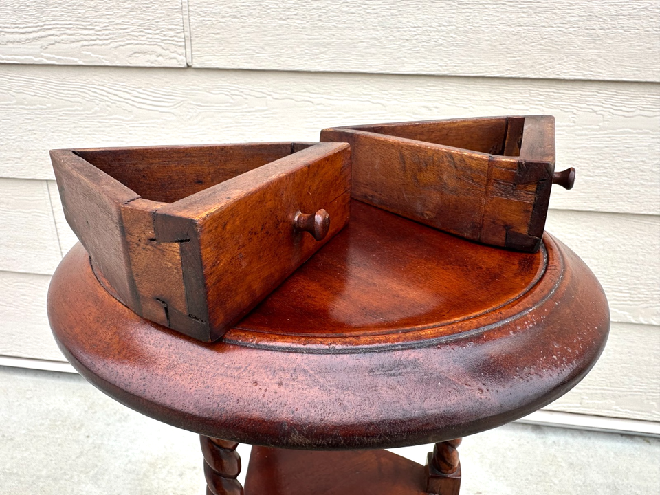 Antique Red Mahogany Wood Plant Stand with 2 Small Drawers or Cigar ...